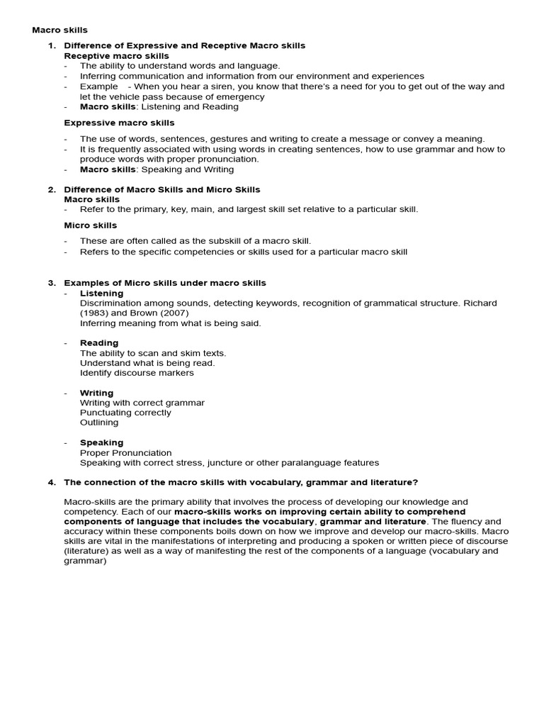 Understanding Macro Skills | PDF | Career & Growth | Language Arts ...