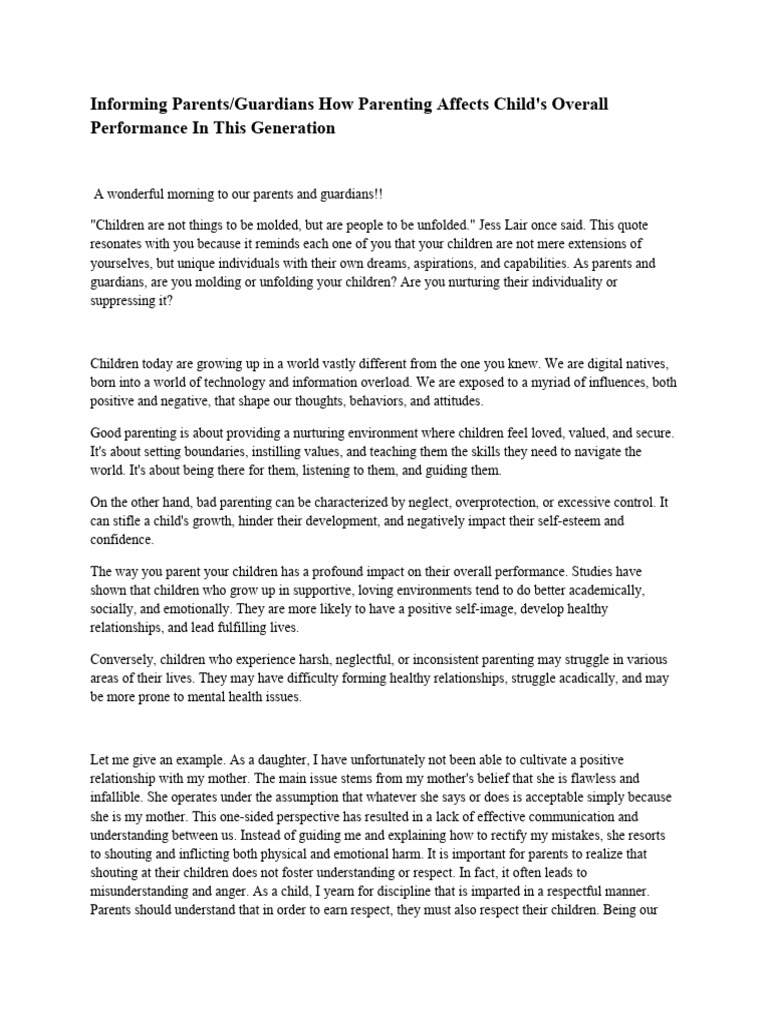 Speech | PDF | Parenting | Interpersonal Relationships