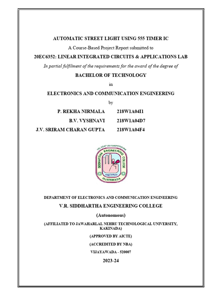 20EC6352 - LICA Lab - Project Report (I1, D7, F4) | PDF | Electronic Circuits | Automation