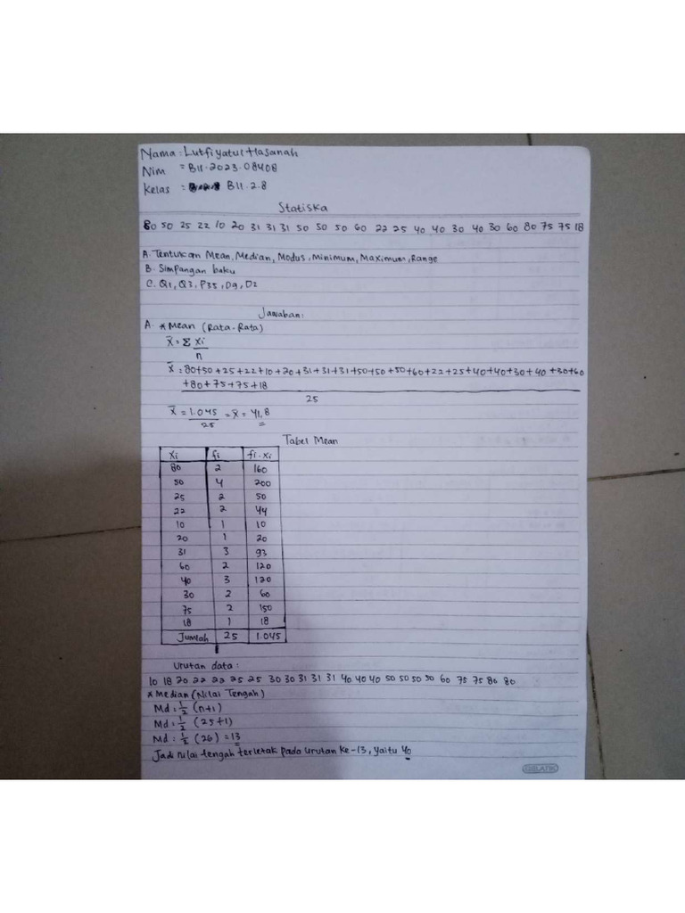Tugas Statistika B11.2023.08408 | PDF