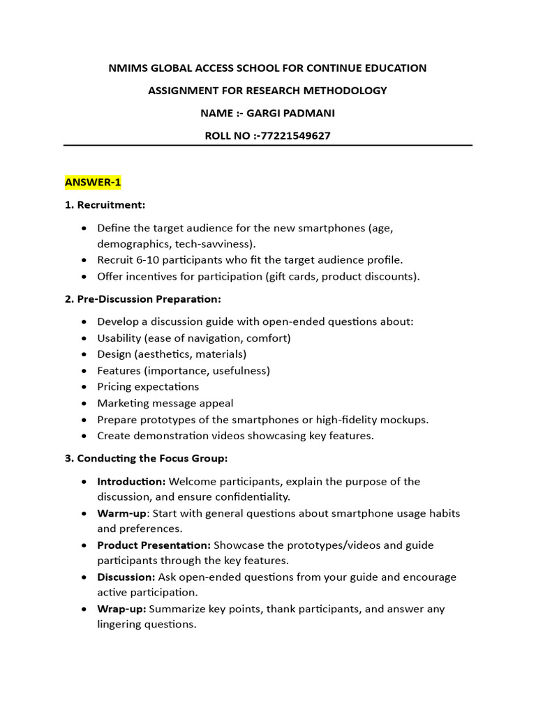 Research Methodology Answer | PDF | Focus Group | Survey Methodology