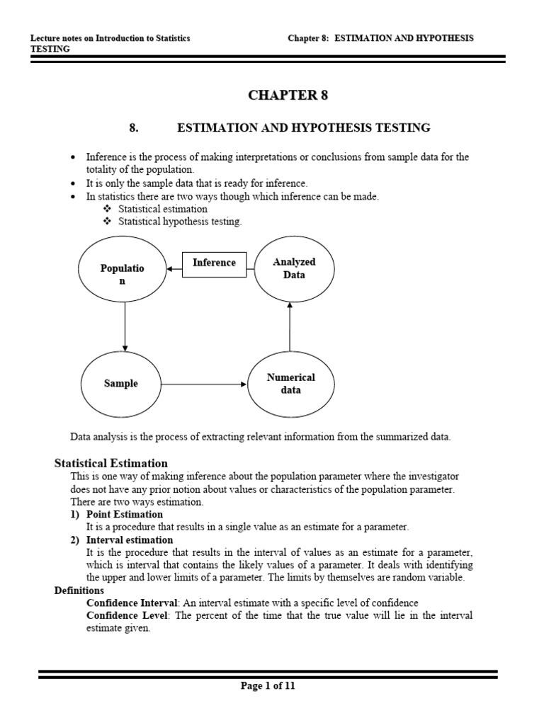 Chapter 8 Estimation & Hypothesis Testing Copy Copy1 | PDF | Estimator ...