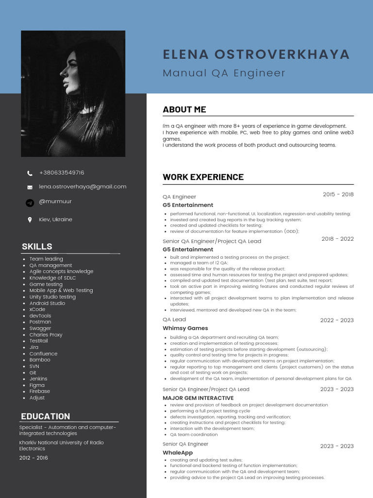 CV Example QA Engineer | PDF | Software Development Process | Computing