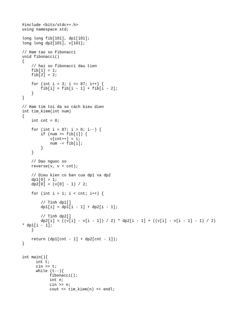 Fibonacci Representation in C++ | PDF