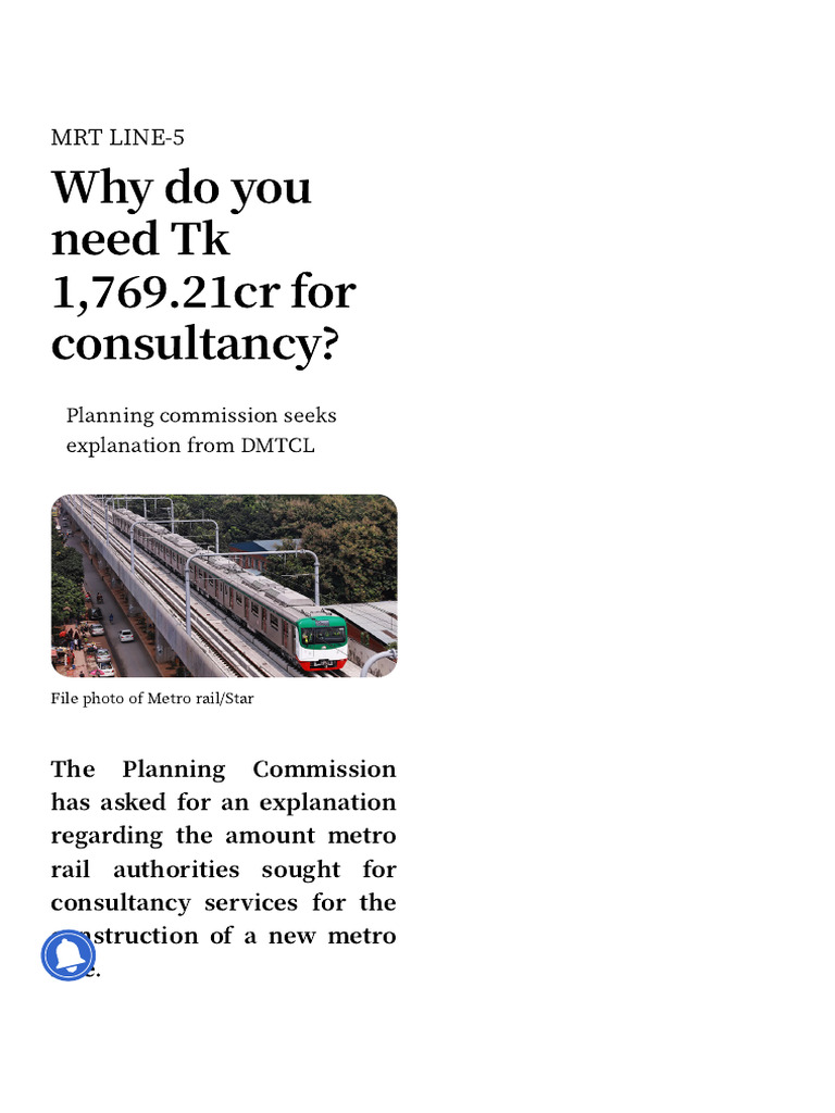 TK 1,769.21Cr Consultancy Budget Dhaka MRT LINE-5 - Why Do You Need TK 1,769.21cr For ...
