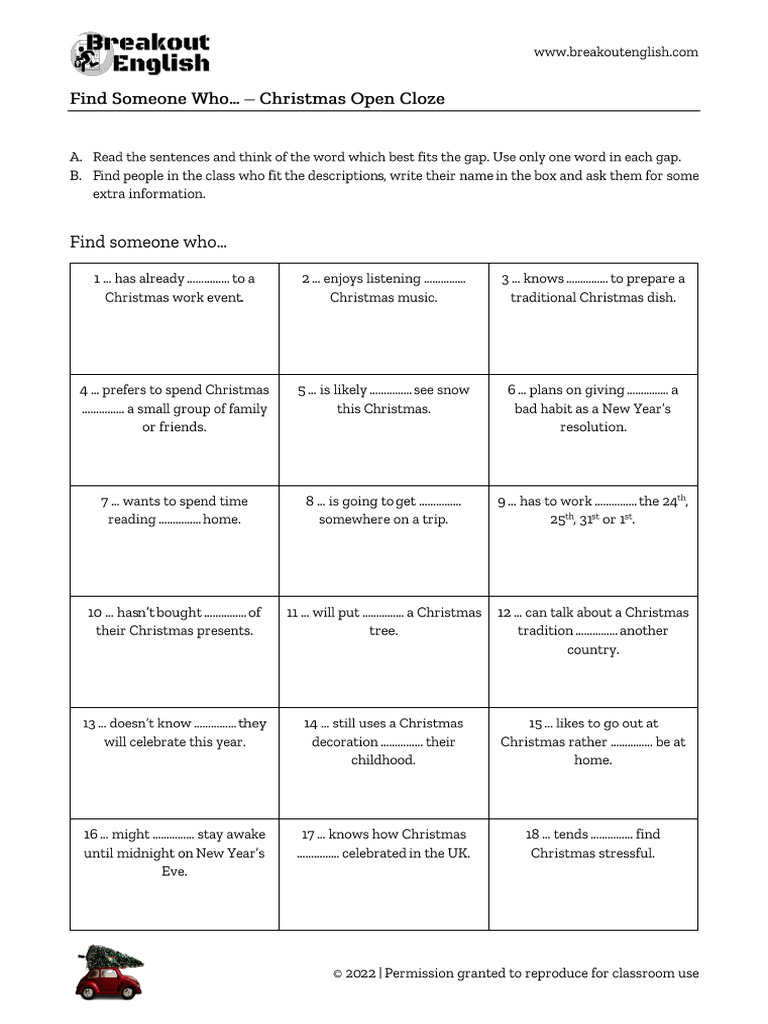 Find Someone Who Christmas Open Cloze | PDF