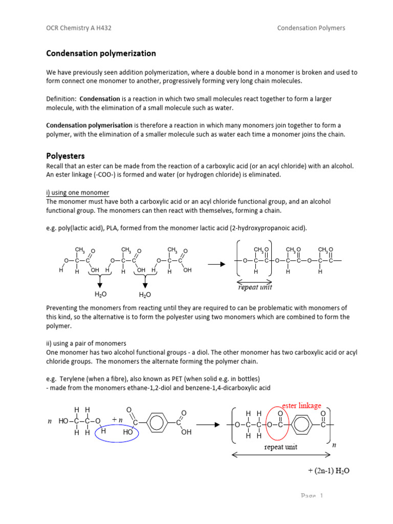 Condensation Polymers | PDF | Hydrolysis | Polymerization