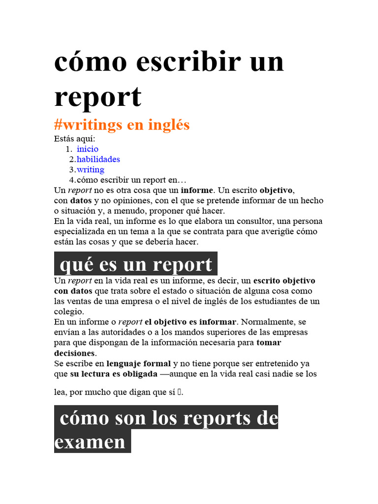 Cómo escribir un report en inglés | PDF | Sintaxis | Lingüística