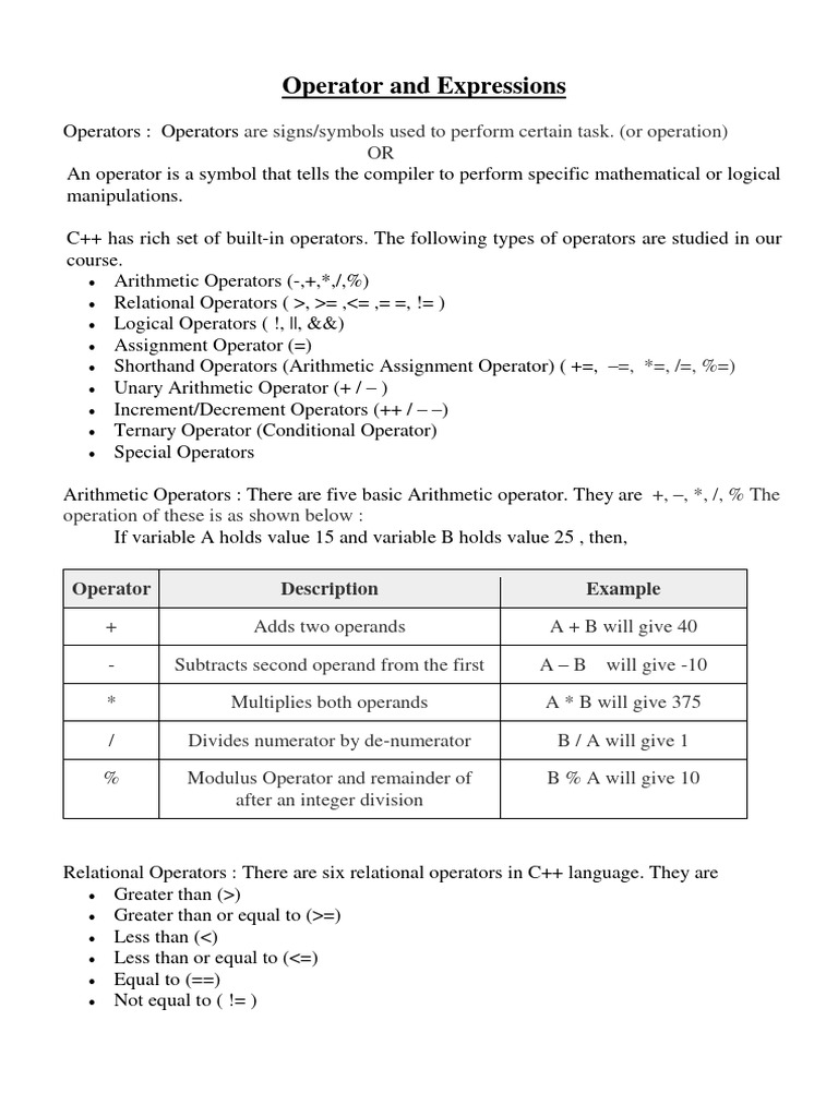 Operators and Expressions | PDF | Logic | Mathematics Operators and Expressions | PDF | Logic | Mathematics