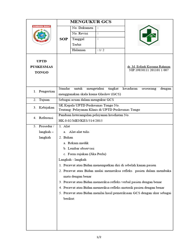 Panduan SOP Pengukuran GCS | PDF