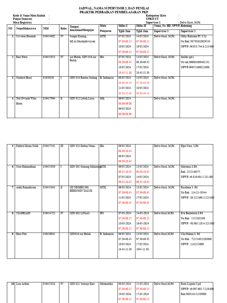 Jadwal PKP-1-1 | PDF