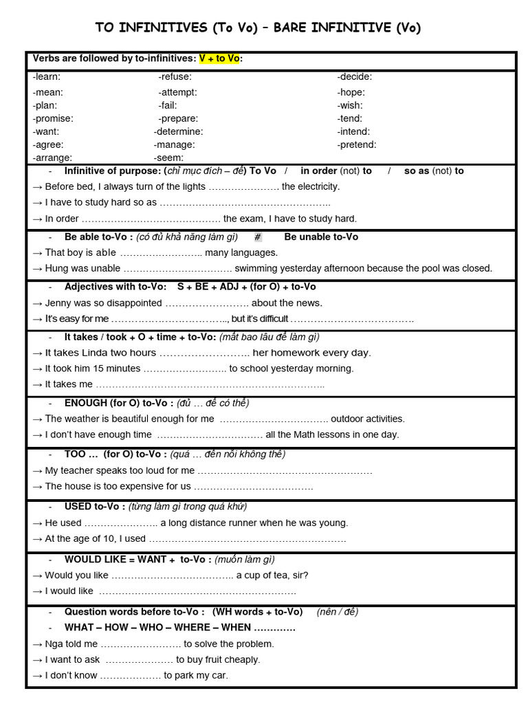 To Infinitive - Bare Infinitive 1 | PDF