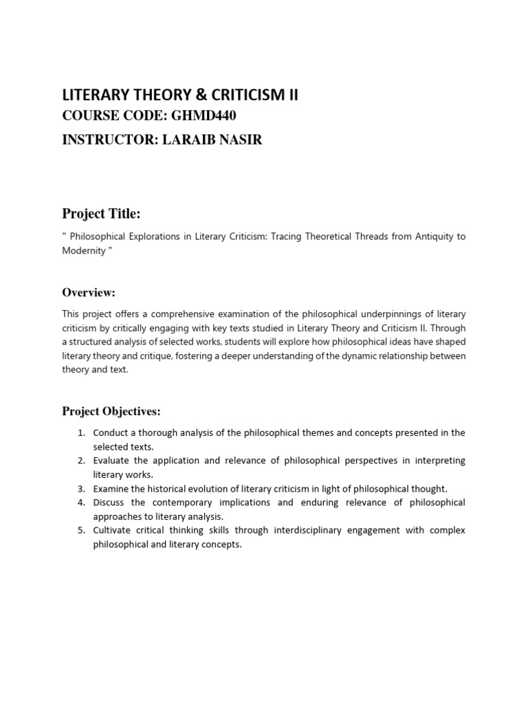 LITERARY THEORY & CRITICISM II Project | PDF | Plato | Literary Criticism