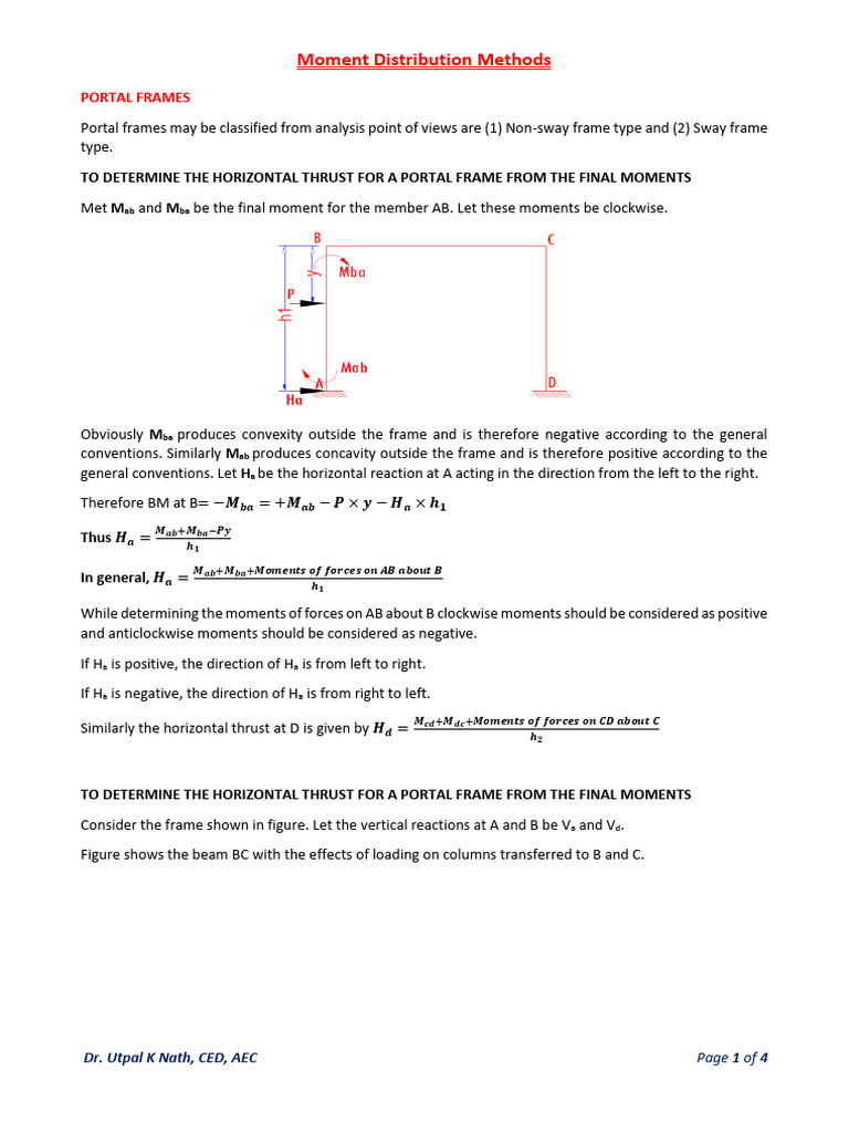 Portal Frame 1 - Moment Distribution Method | PDF | Structural Engineering