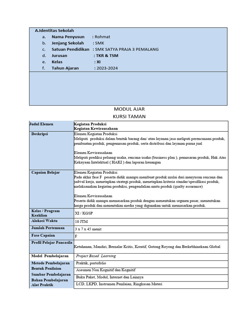 Modul Ajar PKK TKR Kelas Xi | PDF