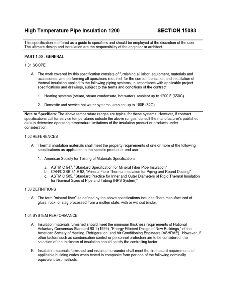 High Temperature Pipe Insulation Guide | PDF | Pipe (Fluid Conveyance ...