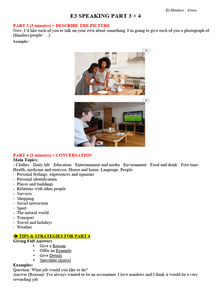 B1 E3 Part 3 + 4 Speaking Test Revision (Stu) | PDF | Leisure