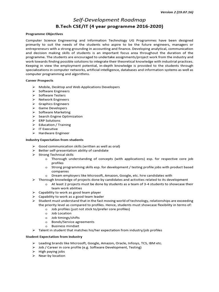 Student Self Development Roadmap (19.7.16) - Sample B.Tech CSEIT 2016 ...