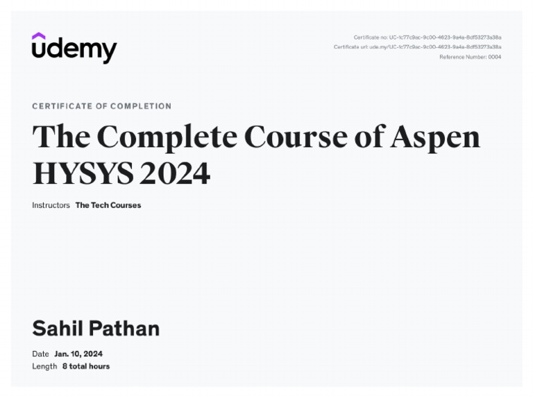 Aspen HYSYS Professional Course Certificate | PDF