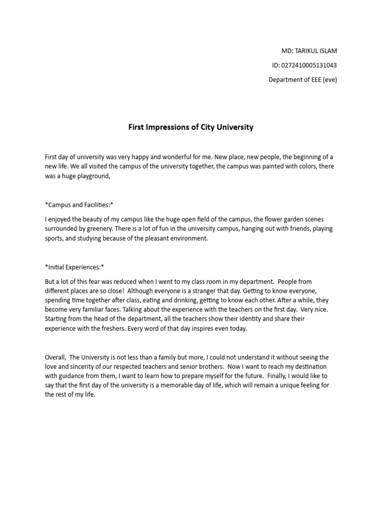 First Impressions of City University | PDF