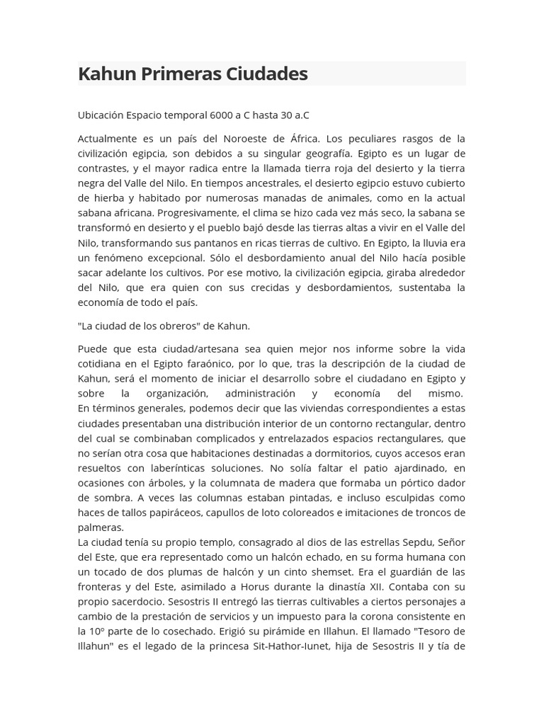 Kahun Primeras Ciudades | PDF | Antiguo Egipto | Pirámide