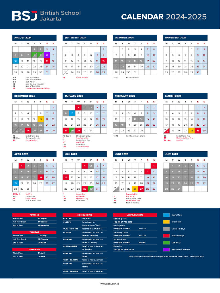 BSJ School Calendar 2024-2025 | PDF