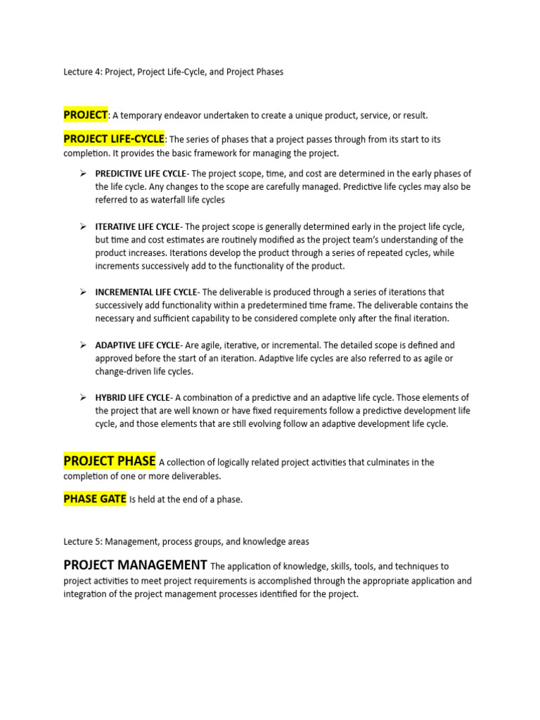 Lecture 4: Project, Project Life-Cycle, and Project Phases | PDF | Project Management ...