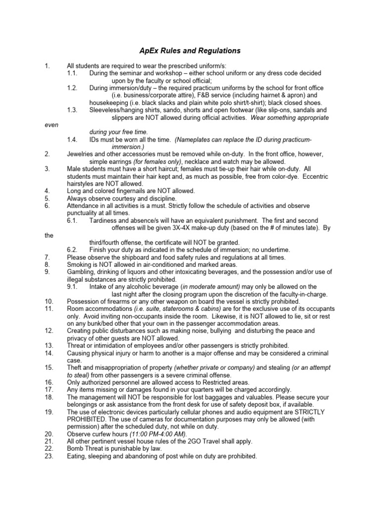 Apex Rules Regulations For 2go 2 | PDF | Theft | Clothing