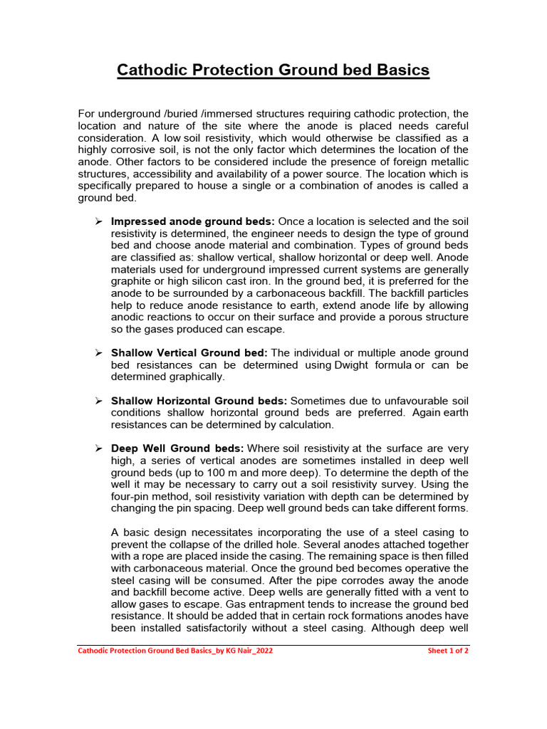 Cathodic Protection Ground bed Basics_by KG Nair | PDF | Anode | Corrosion