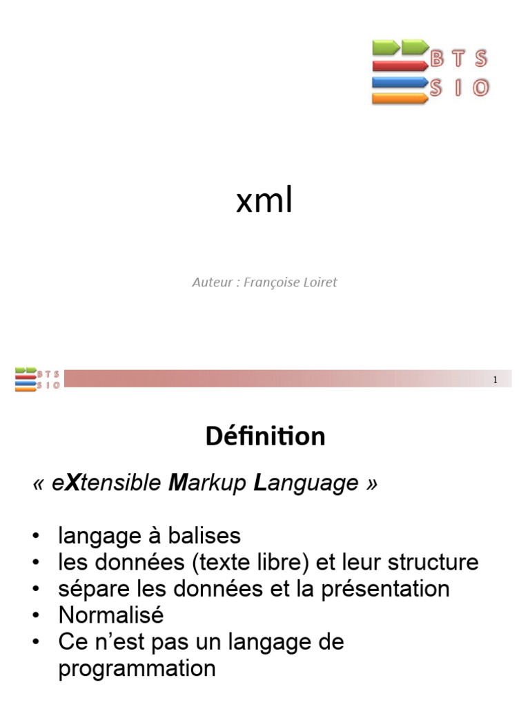 Sio d2 Uv2 Cours01 XML Prof v1 | PDF | XML | Langage de balisage