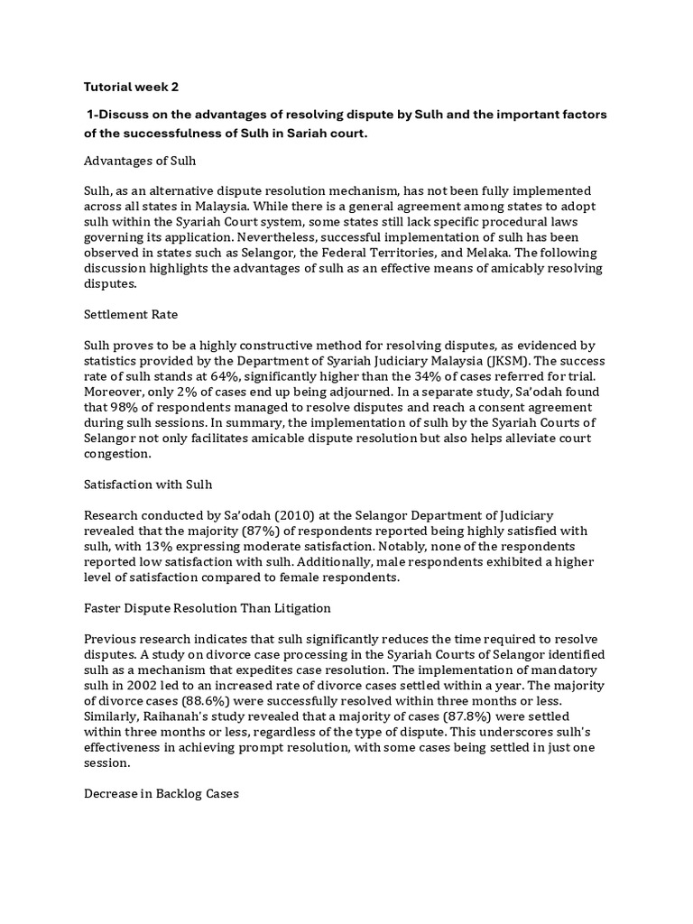 Advantages and Success of Sulh in Malaysia | PDF | Mediation | Divorce