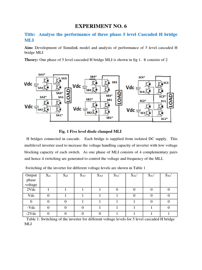 Experiment No 6 Five level cascaded H bridge MLI.docx | PDF | Power Inverter | Phase (Waves)
