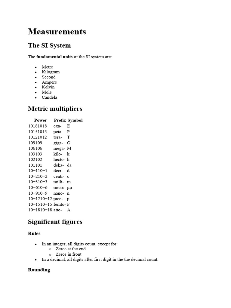 SI Units and Measurement Techniques | PDF | International System Of ...