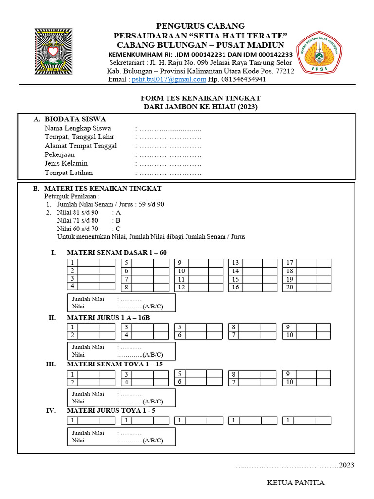 Form Tes Kenaikan Tingkat Hijau | PDF