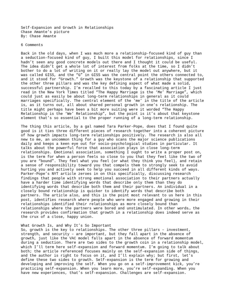 CA - Self-Expansion and Growth in Relationships | Download Free PDF ...