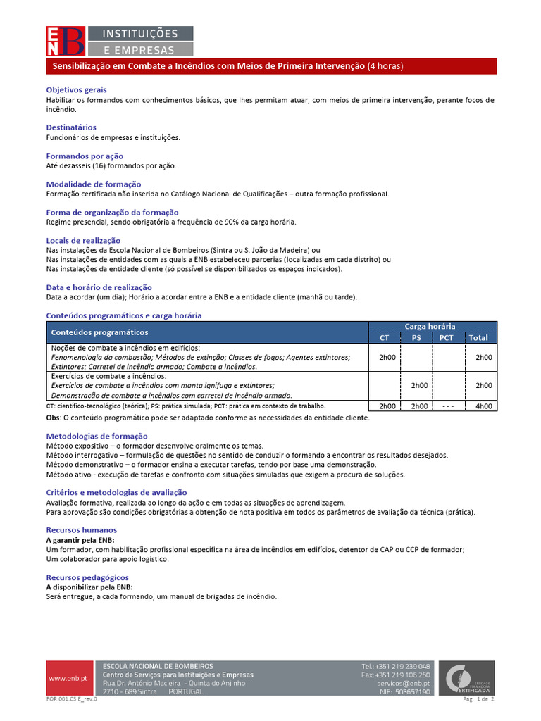 ENBs ProgramaCI1 SensibilizacaoCombateIncendios4h | PDF