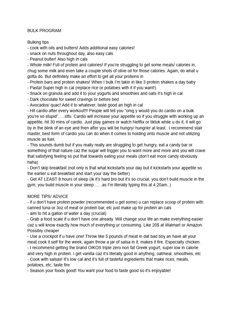 Mocanu Bulking Program | PDF | Peanut Butter | Bacon
