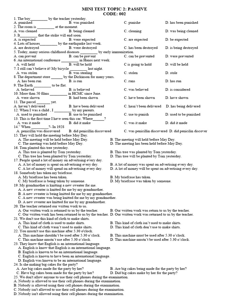 2.1. Mini test Bị động | PDF