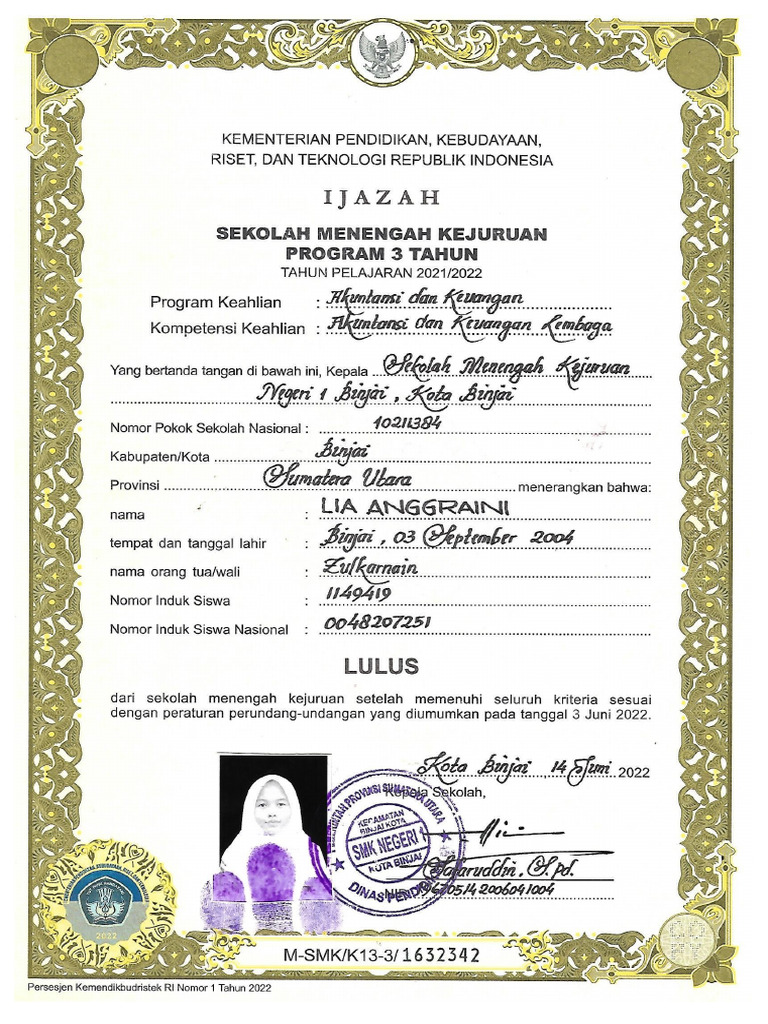 Ijazah SMK | PDF