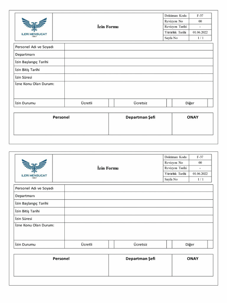 İzin Formu Çıktı | PDF