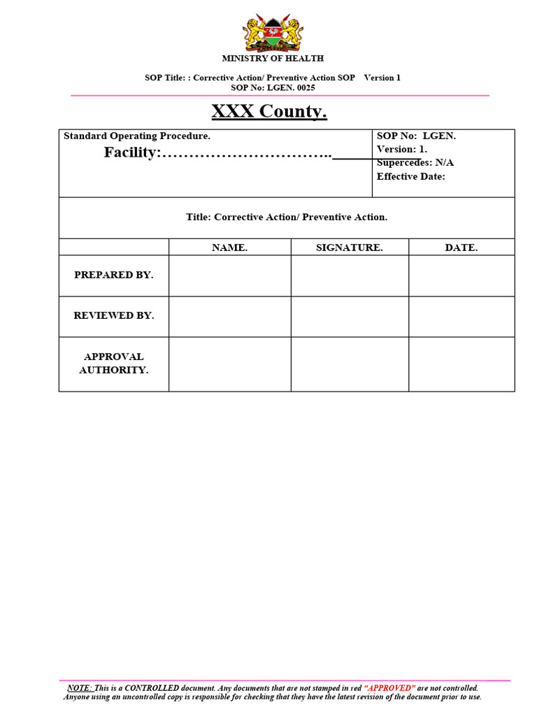 LGEN 0025 - Corrective Action Preventive Action SOP | PDF | Quality ... LGEN 0025 - Corrective Action Preventive Action SOP | PDF | Quality ...