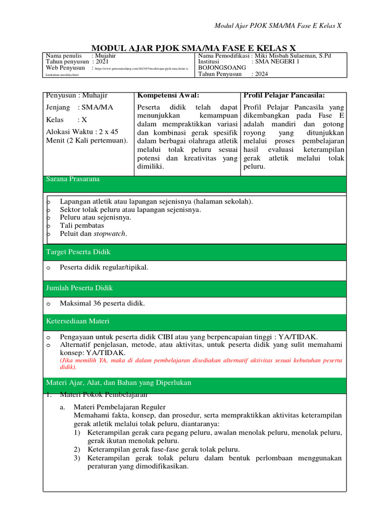 Modul Ajar Tolak Peluru Okee | PDF