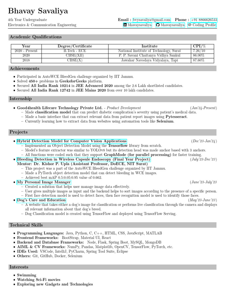 Bhavay Savaliya Resume Main | PDF | Eclipse (Software) | Software