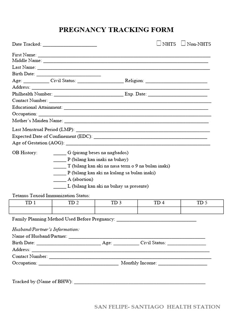 Pregnancy Tracking Form - A4 | Download Free PDF | Pregnancy | Medical Law