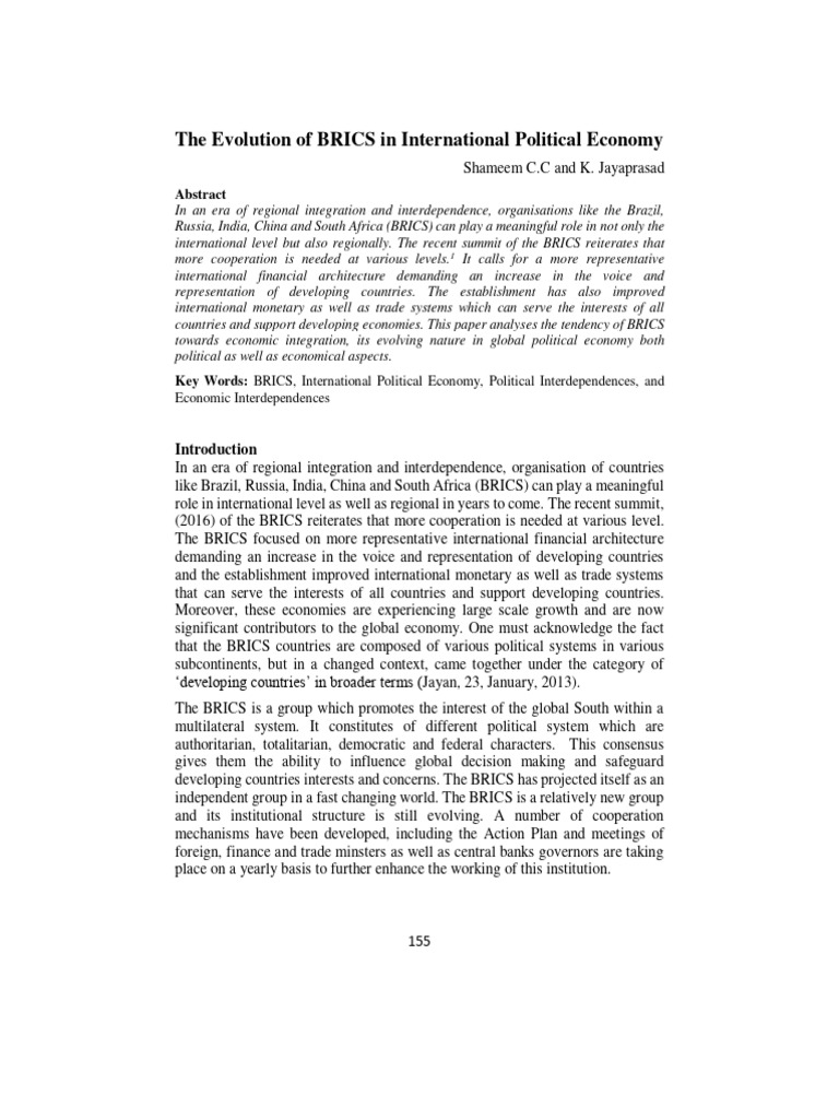 Evolution of BRICS in International Political Economy 2017 | PDF | Bric ...