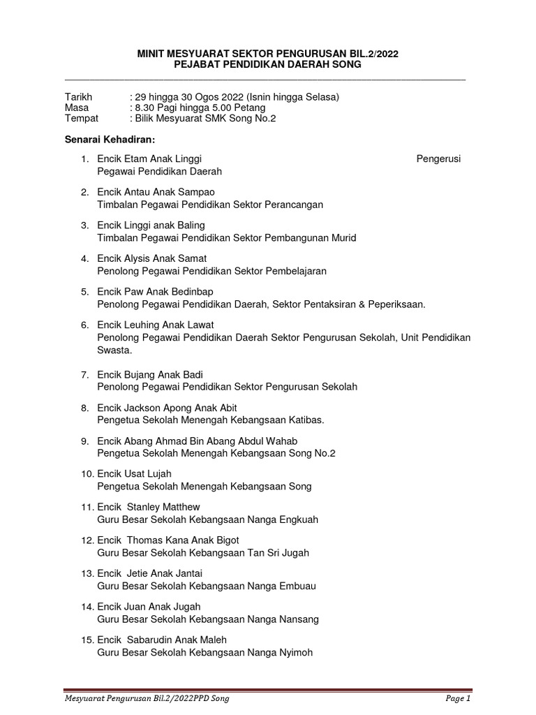 Minit Mesyuarat Pengurusan Bil.2 2022 | PDF