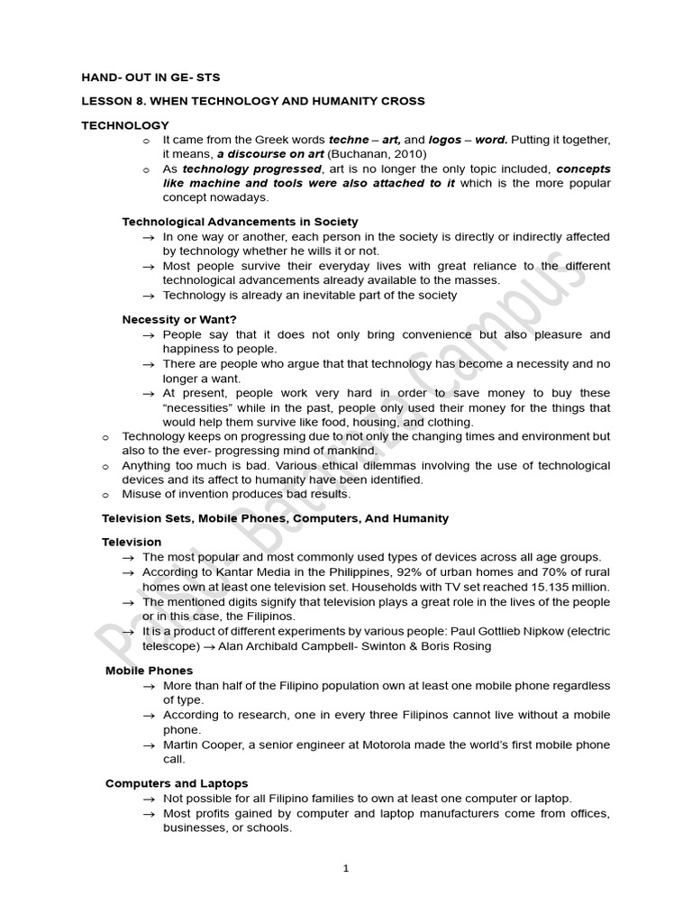 GE STS Hand Out Lessons 8 | PDF | Robot | Robotics