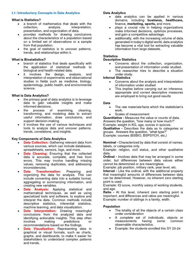 L1 Intro Data Analytics | PDF | Statistics | Data Analysis