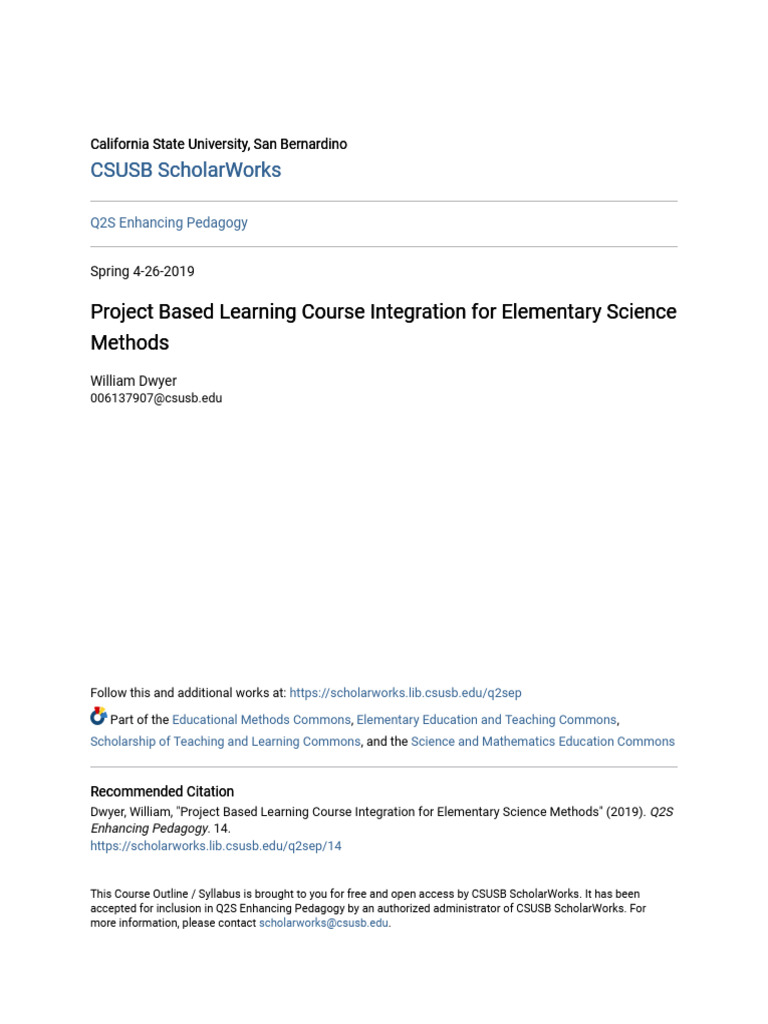 Project Based Learning Course Integration For Elementary Science | PDF | Educational Assessment ...
