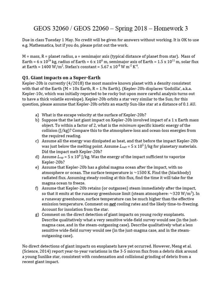 GEOS 32060 2018 Homework 3 | PDF | Greenhouse Effect | Earth